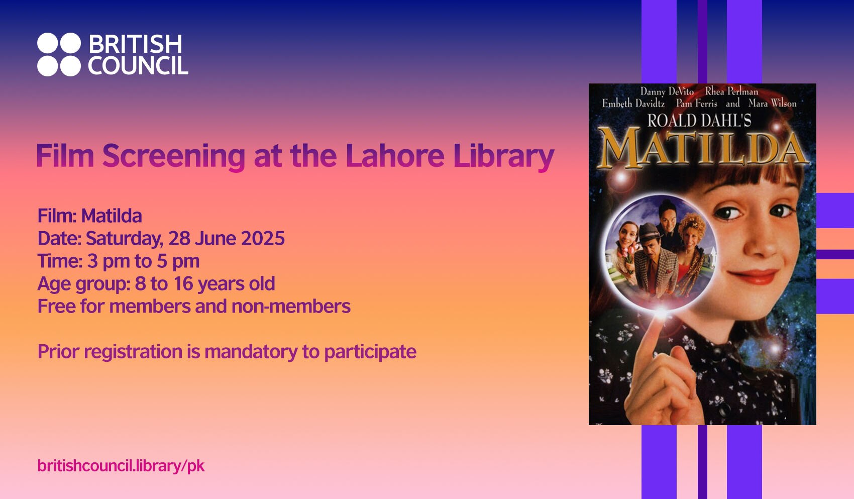 Film Screening at the Lahore Library: Matilda | British Council